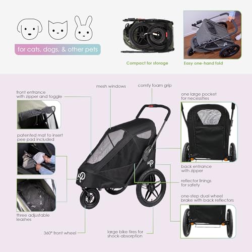 Petique Breeze Jogger, Dog Cart for Medium Size Pets, Ventilated Pet Stroller for Cats & Dogs, Black