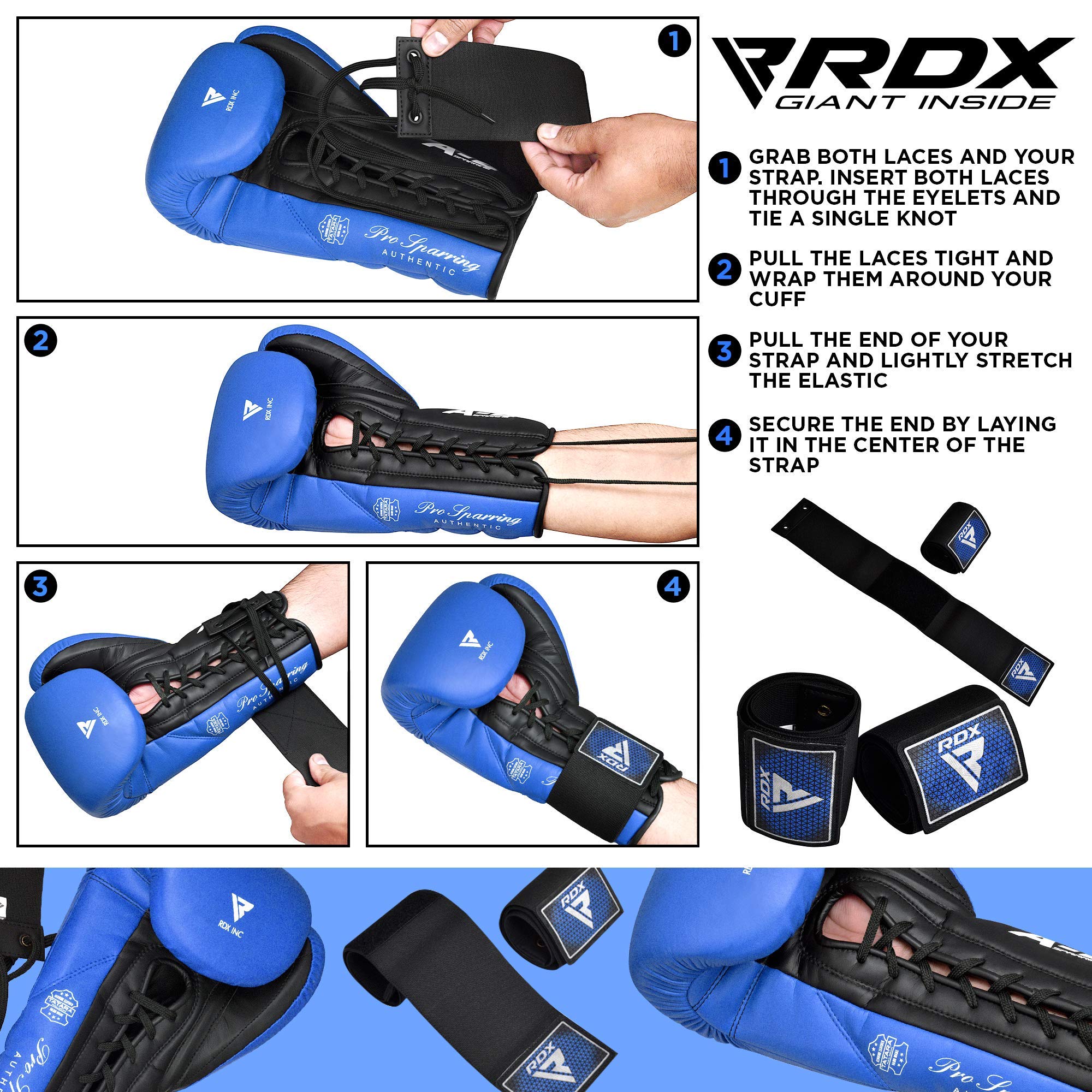 RDX Lace 2 Loop Straps Converter for Professional Boxing Gloves, 50CM Elasticated Polyester Adjustable Maya Hide Leather Hook Strap Attachments for Fighting Kickboxing Muay Thai Sparring Lace-Up Glove