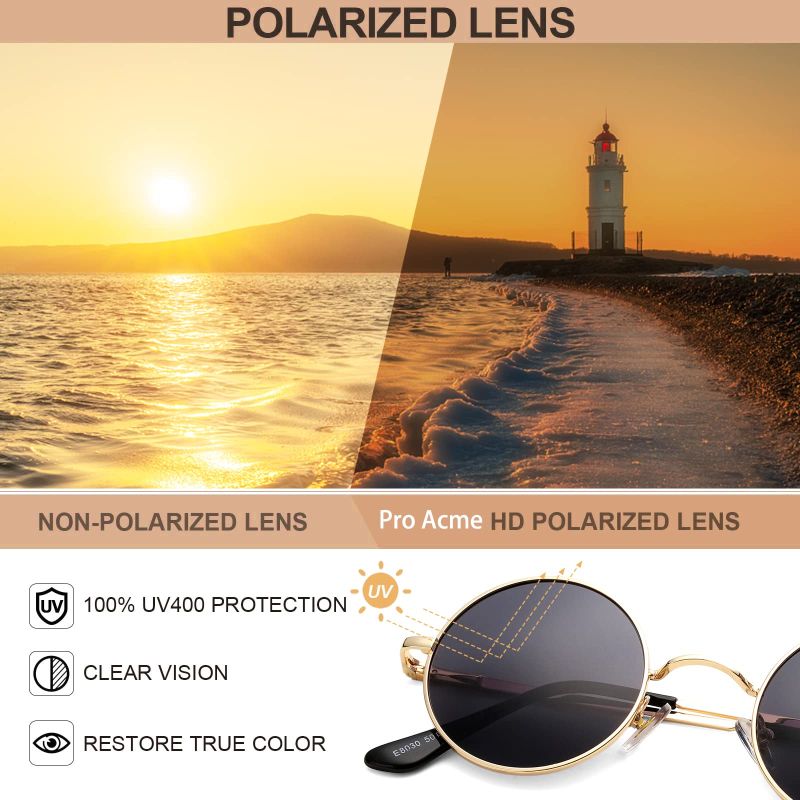 Pro Acme Small Round Polarized Sunglasses for Men Women Circle Retro Shades Metal Hippie Sunglasses UV400 (Gold Frame/Black Lens)