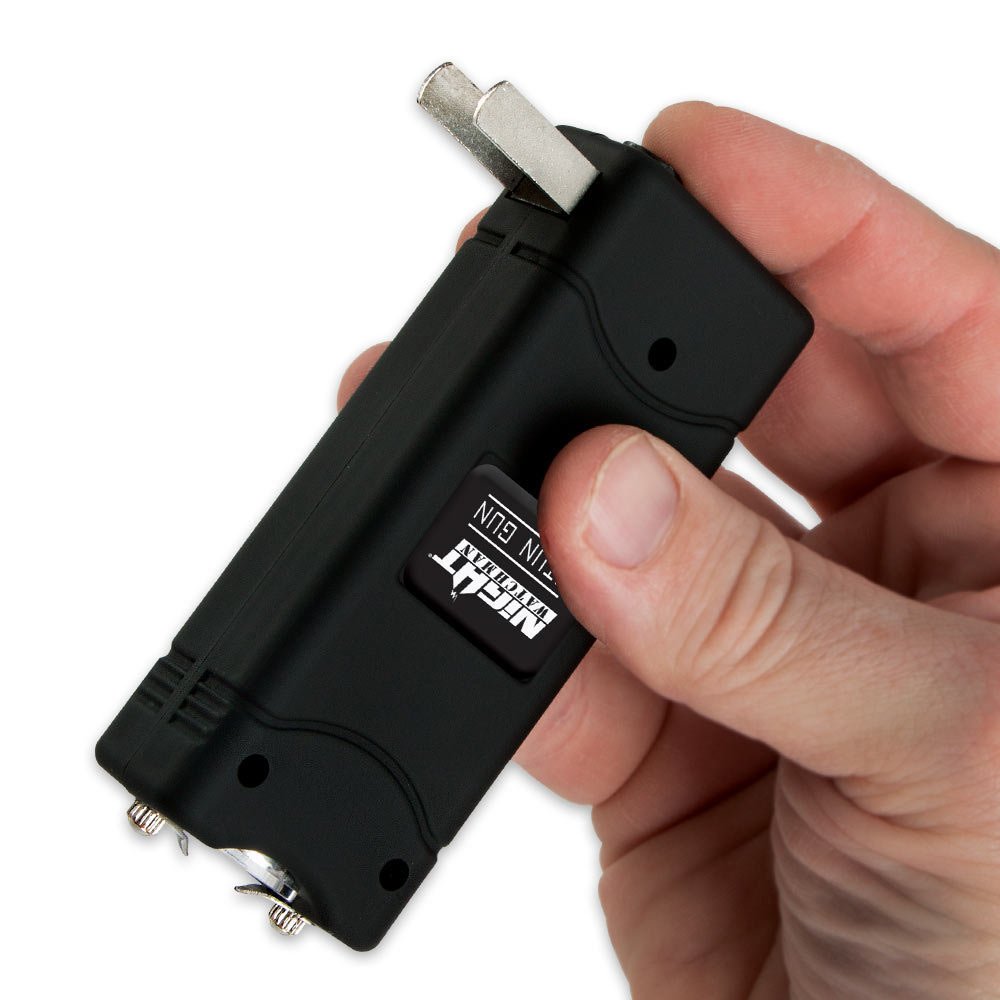 NIGHT WATCHMAN 5 Million-Volt Stun Gun and Built-in LED Flashlight with Nylon Belt Holster - Compact, Plugs Directly Into Wall for Recharge, for Personal Self-Defense - Dimensions 3 1/2"x 1"