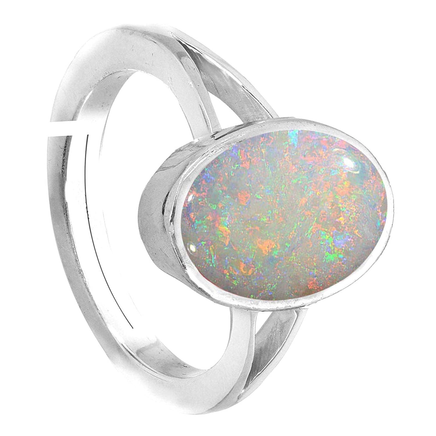 SirDaksh 4.20 Carat 5.25 Ratti Natural Certified White Ethopian Opal birthstone Stone Sterling 92.5 Silver Adjustable Ring for Women and Men, (OPSI_AD-ST176)