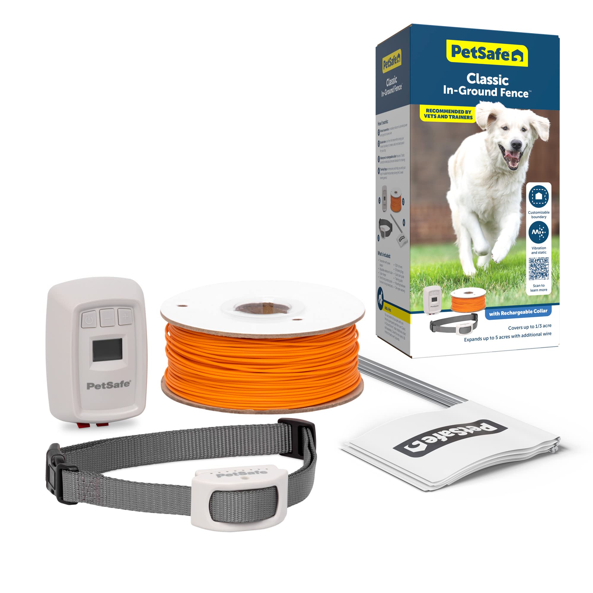 PetSafe Classic In-Ground Fence for Dogs and Cats - from The Parent Company of INVISIBLE FENCE Brand - includes 500 ft of Wire - Expandable Coverage up to 5 Acres