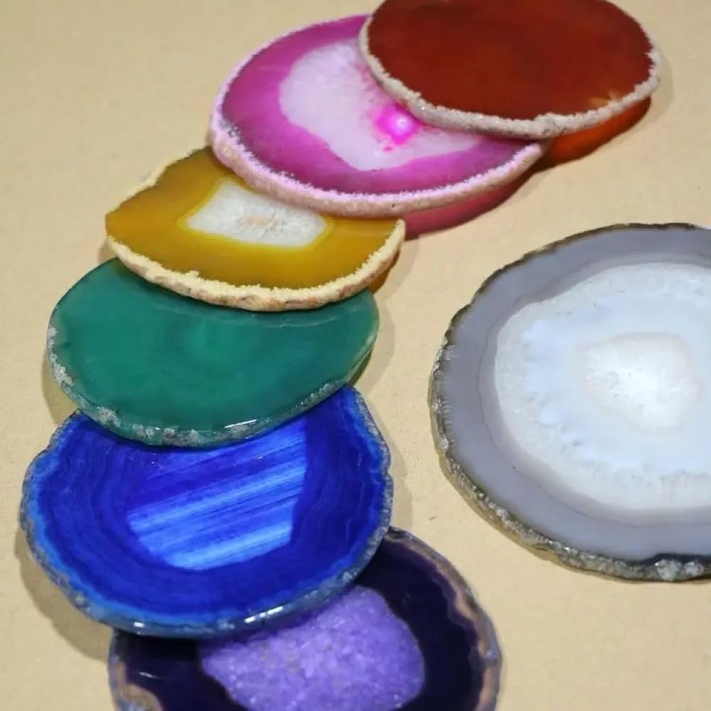 Natural Stone Coasters for Drinks Agate Geode Reiki Healing Crystal Slices Drinkware Bar Cup Coasters For Coffee Table Home Decor Housewarming Gift (1 Piece)
