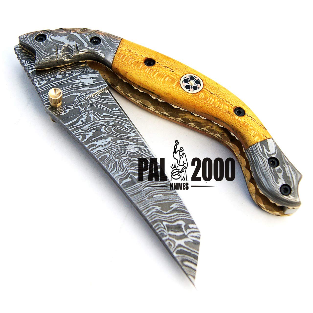 PAL 2000 KNIVES Damascus Folding Knife Handmade Damascus Steel Hunting Knife Damascus Pocket Knife 9374