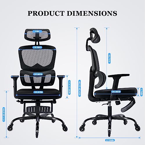 NOKAXUS Big and Tall Ergonomic Office Chair with Adjustable Footrest Armrest Headrest,Breathable Mesh Desk Chair
