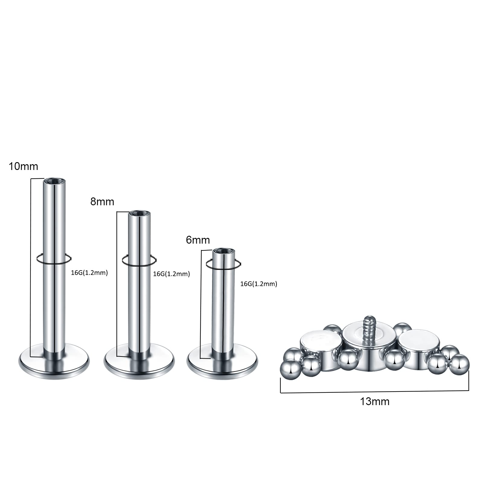 Xpircn 16G Labret Studs Stainless Steel Lip Monroe Labret Rings Forward Helix Tragus Cartilage Earrings Ear Lobe Stud Piercing Jewelry 6mm 8mm 10mm (Style F - Top 13mm)