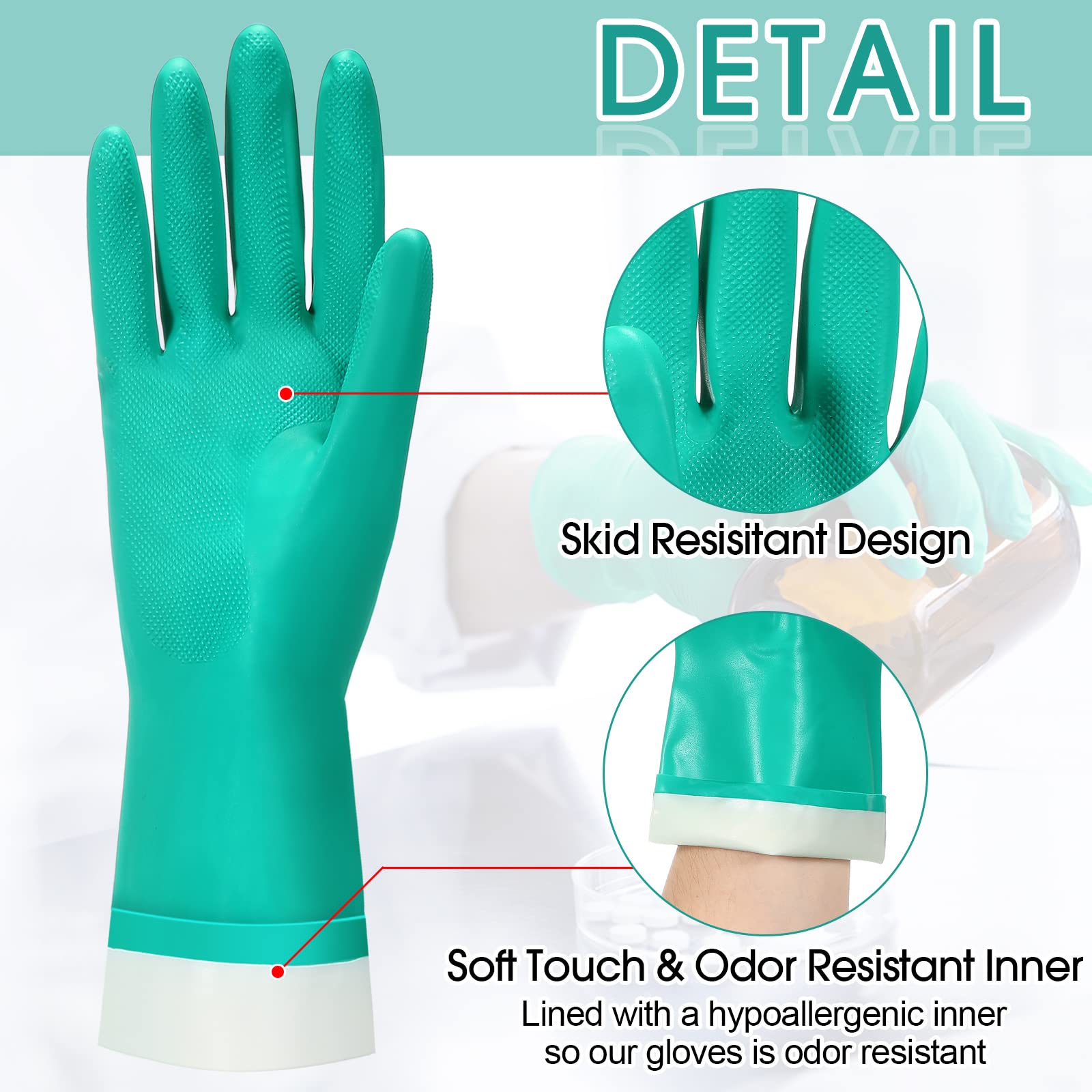 Potchen 20 Pairs Chemical Resistant Gloves Heavy Duty Nitrile Gloves Thick Work Cleaning Resist Household Acid, Alkali Gloves (X-Large)