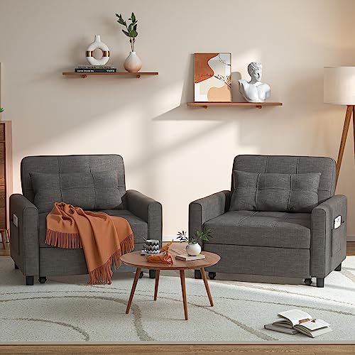 Noelse 34 Inch Convertible Sofa Chair 3-in-1, Sleeper Chair Bed Pull Out Chair Bed, Sofa Bed with Adjustable Backrest, Sleeper Sofa Living Room Reading Chairs for Office Apartment (Dark Gray)