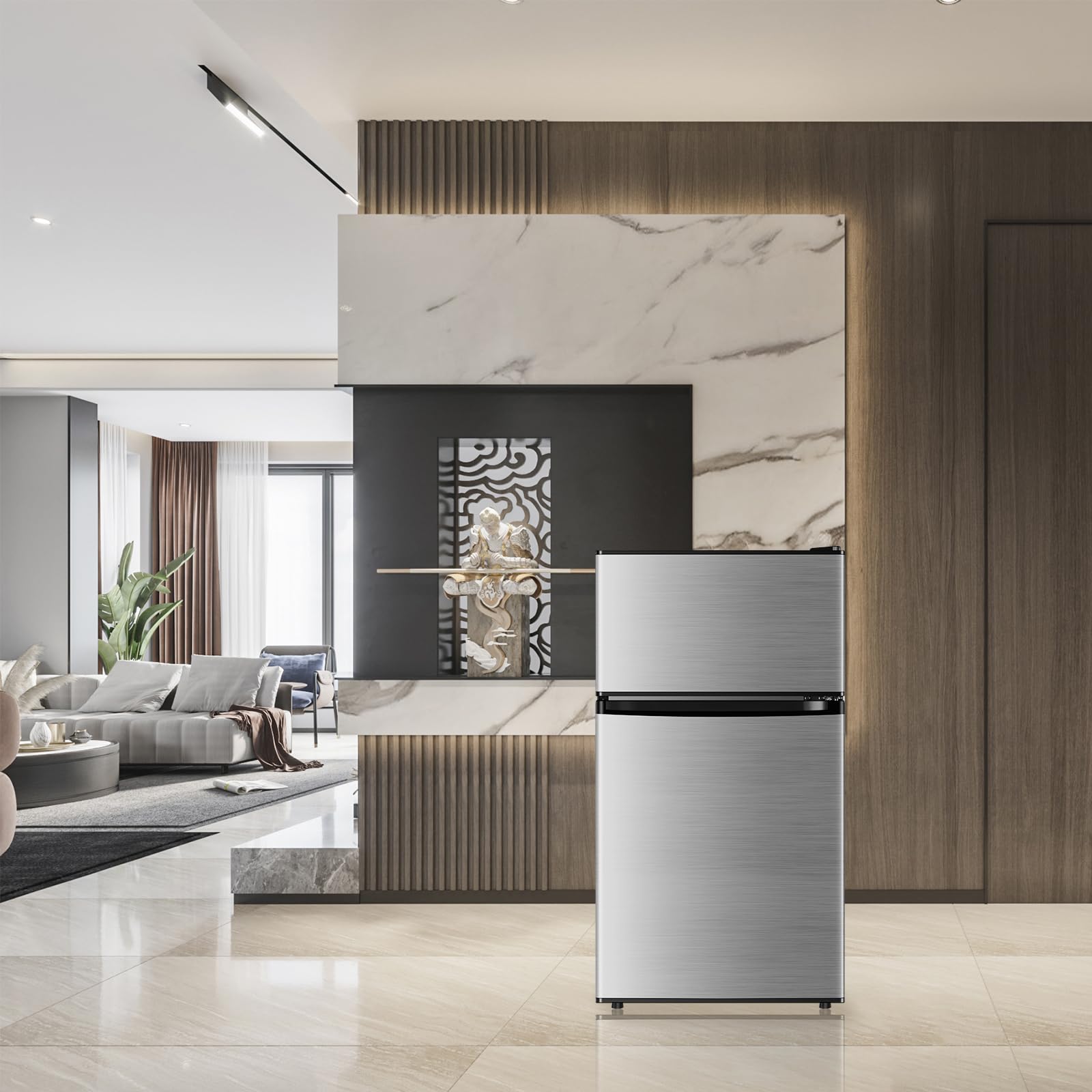 Saeoola Mini Fridge with Freezer, 3.2 Cu.Ft, 2 Doors Compact Refrigerator with Freezer, Mini Refrigerator with Freezer for Dorm, Bedroom, Apartment, Kitchen, Office (Sliver2)