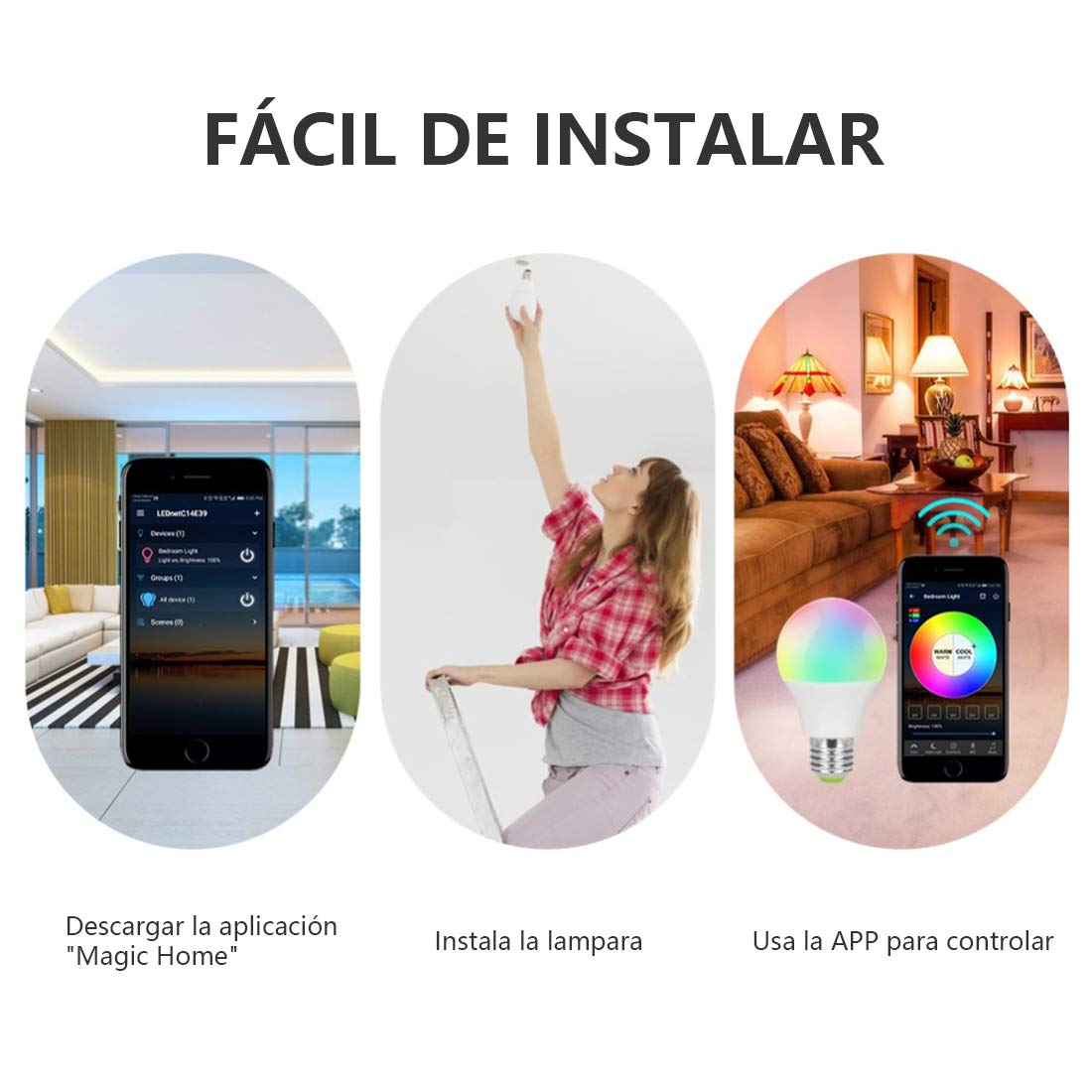 RabbitStorm Smart LED Light Bulb Compatible with Alexa Google Home, Dimmable LED Light Bulb RGB Color Changing E27 B26 60 Watt Equivalent, Smart App Control WiFi 2.4Ghz only, No Hub Required, 2 Pack