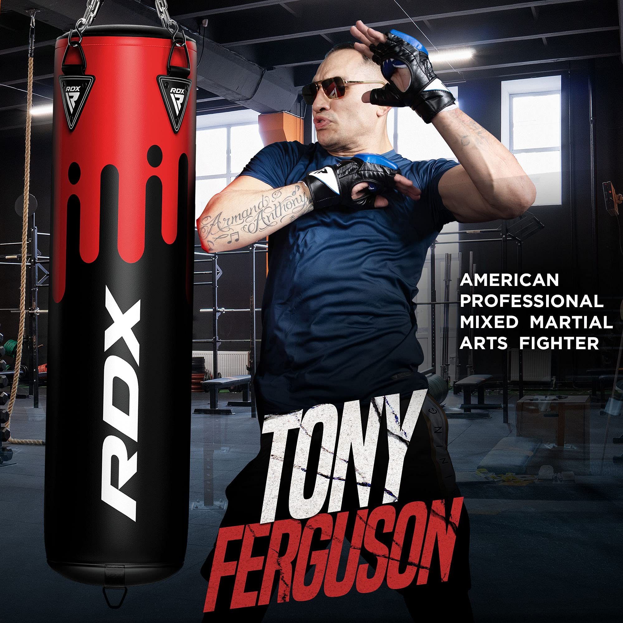 RDX Punching Bag UNFILLED Set Muay Thai MMA Training Gloves with Punch Mitts Hanging Chain, Great for Kick Boxing, Martial Arts, Available in 4FT 5FT