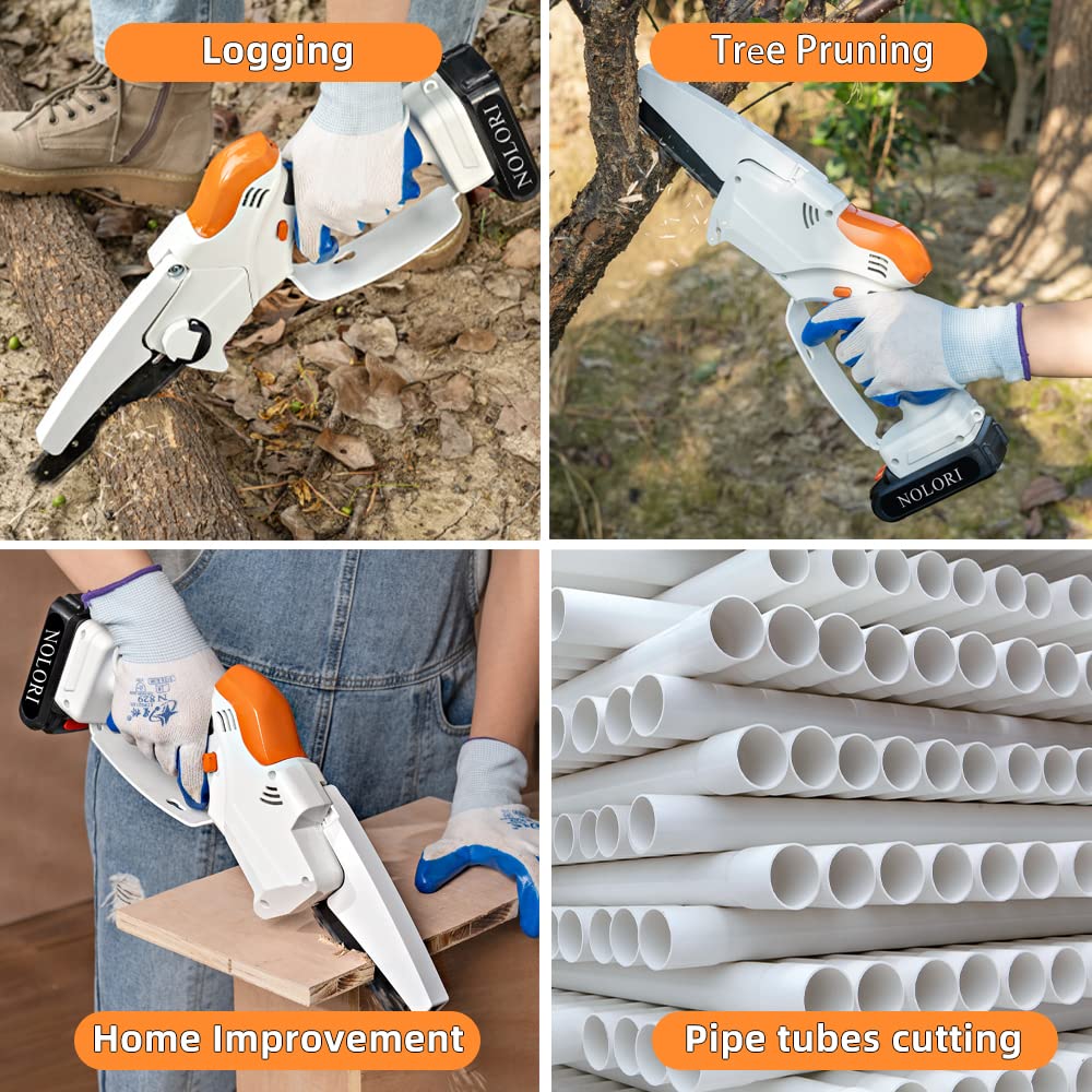 NOLORI Mini Chainsaw 6 inch Cordless,Mini Electric Chainsaw with 2Pcs 21V Battery and Quick Charge,Handheld Small Chainsaw for Wood Cutting Tree Trimming