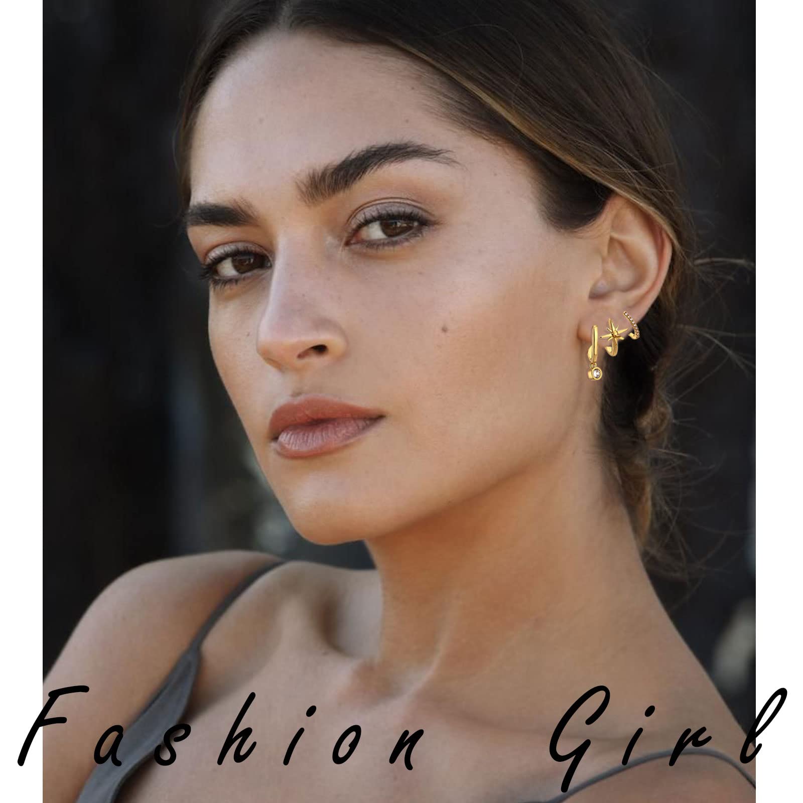 Triple Illusion Earrings for Women,Cat Claw Earrings,14k Real Gold Plated Small Double Huggie Hoop Earrings for One Hole (Style C)