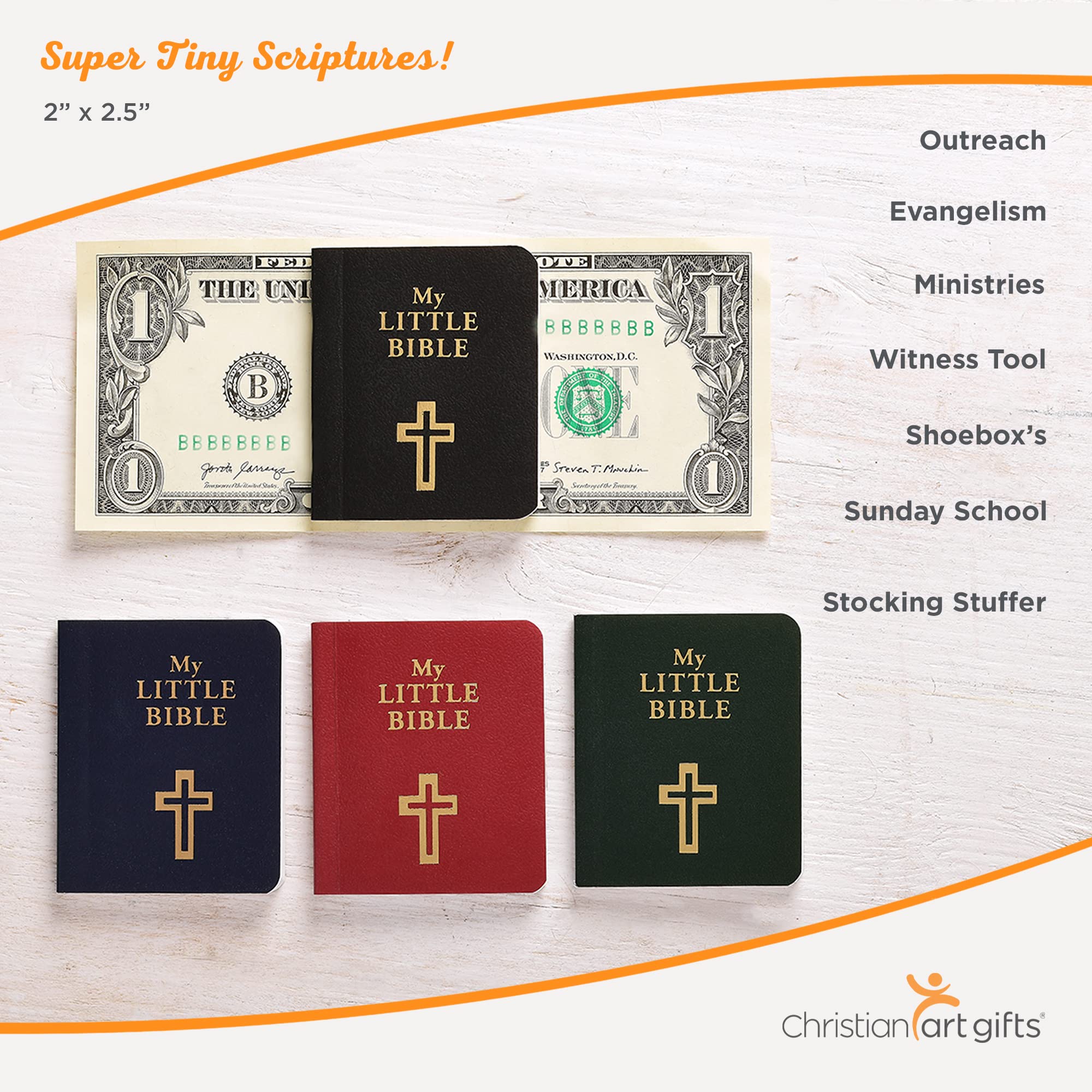 My Little Bible 2β Standard Edition - Selections of Key Verses From Every Book, Tiny Palm-size OT NT Scripture for Ministry Outreach, Classic 1769 KJV Text, 2" x 2.5β, Black