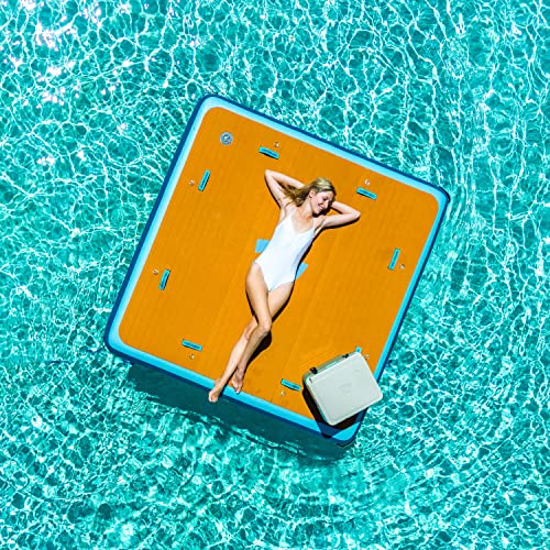 Retrospec Weekender Dock Inflatable Platform for Beach, River, Lake & Pool - Recreational Floating Island Raft with Non-Slip Surface - Dual-Action Pump & Carrying Bag - 10 Ft x 10 Ft