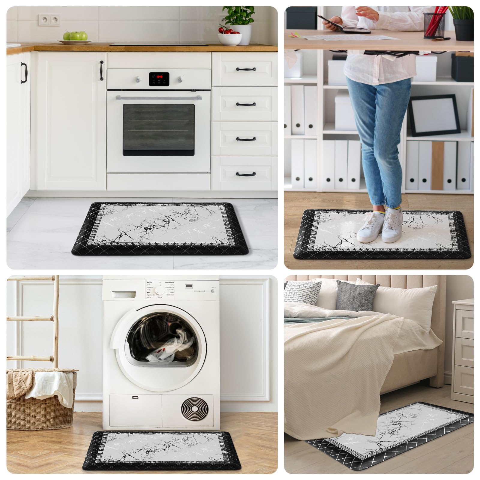 Opulentix Marble Kitchen Mat, 1/2 Inch Thick Black and Gold Waterproof Kitchen Rugs Non Slip, Cushioned Anti Fatigue Kitchen Mats for Floor Standing Desk Office in Front of Sink, 17.3"x28"