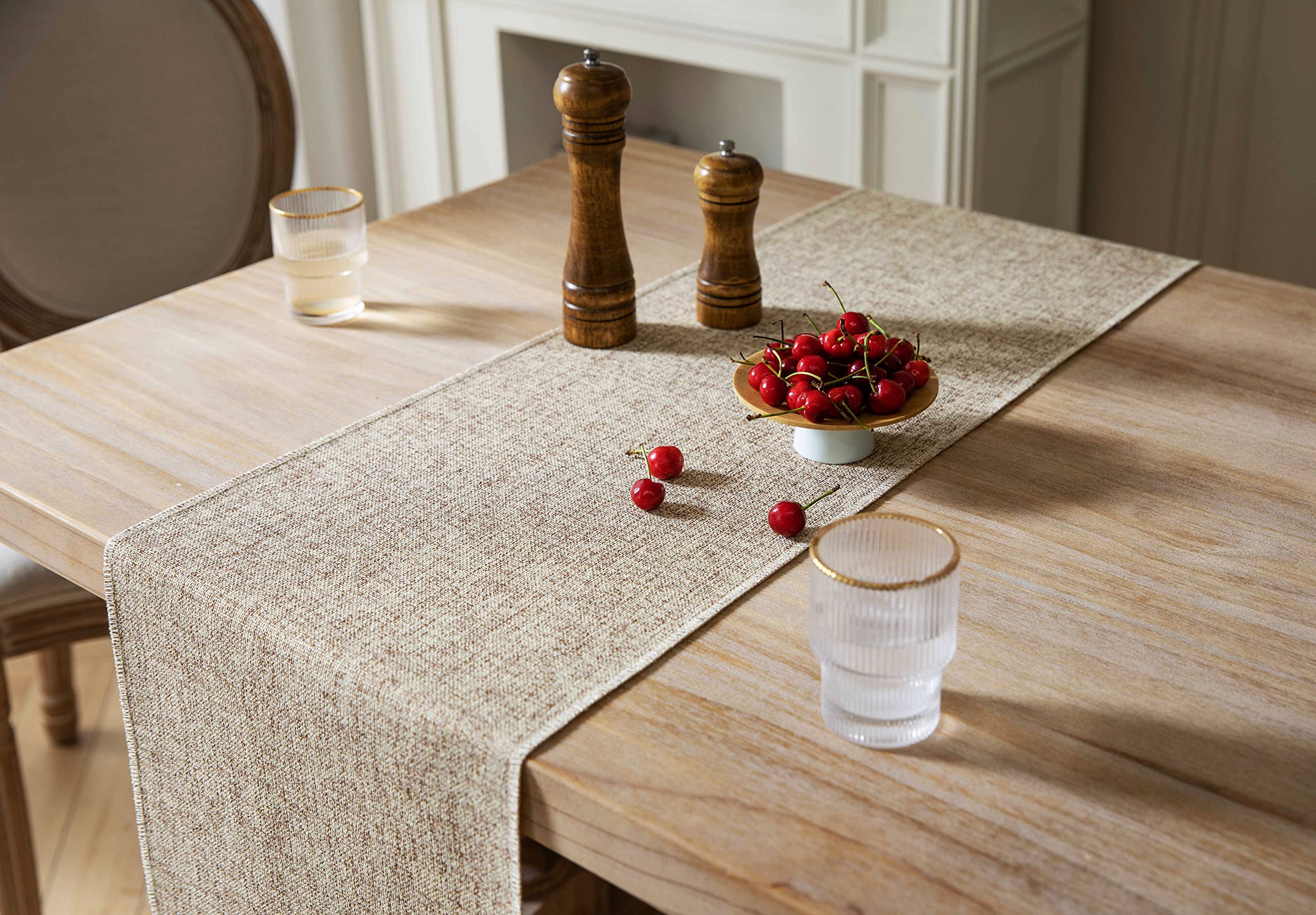 ZeeMart Beige Table Runners 90 Inches Long, Burlap Linen Style Rustic Farmhouse Table Runner, Long Boho Dining Table Runner, 13x90 Inches, Oatmeal Beige