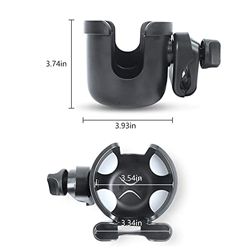 Queta 2-in-1 Universal Bottle & Phone Stroller Cup Holder Phone Holder, 360 Degree Rotation Adjustable Cup Holder for Wheelchair, Walker, Rollator etc
