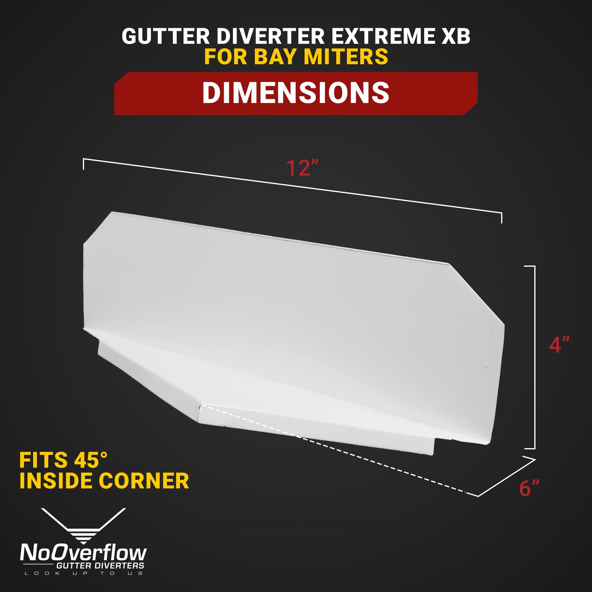 NoOverflow Gutter Diverter Extreme XB - Rain Gutter Extender, Prevent Water Overflow and Property Damage, Heavy-Duty .032 Gauge Aluminum, Left and Right 22.5 Degrees