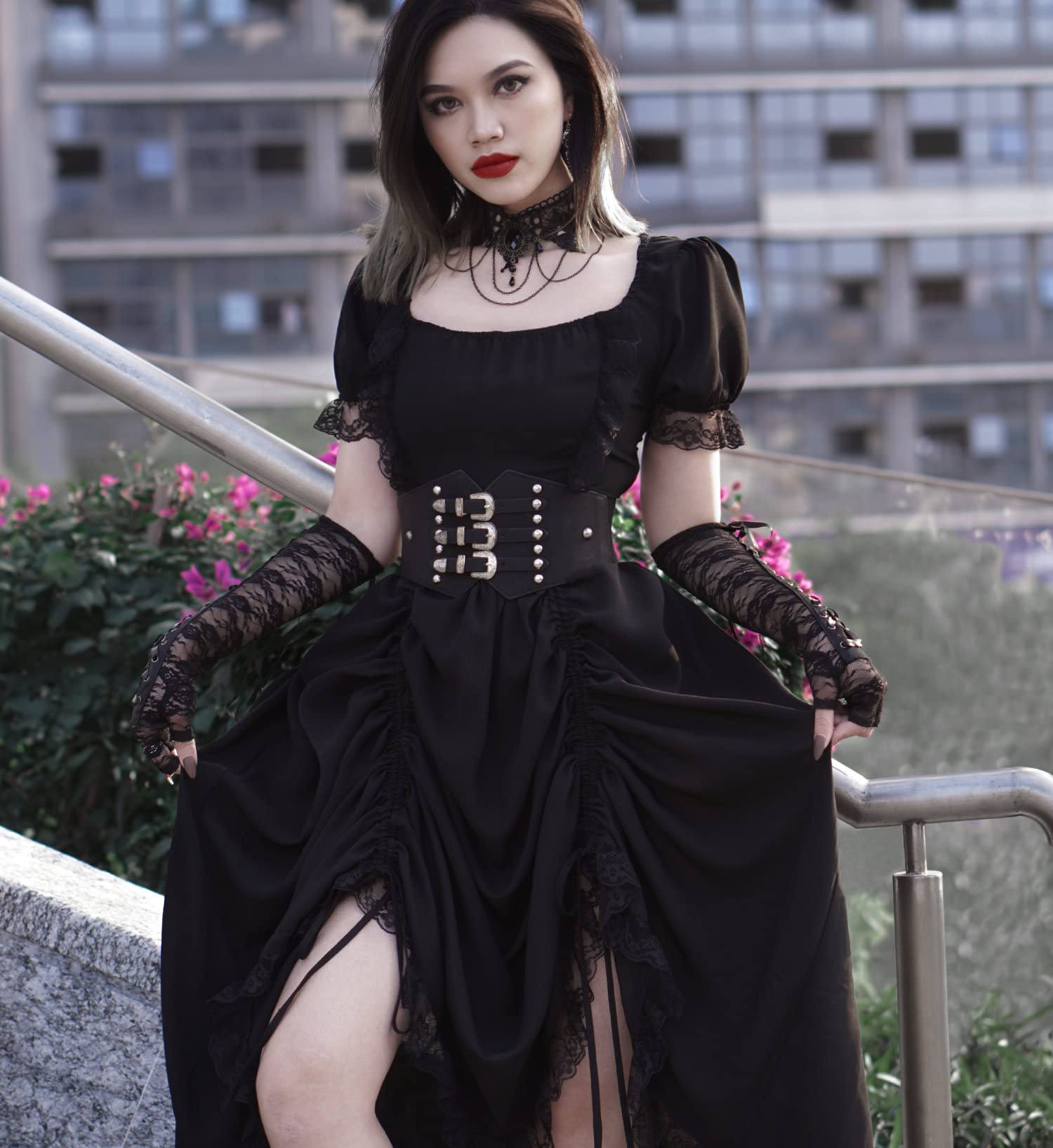 Scarlet Darkness Women Gothic Cincher Belt Corset Steampunk Elastic Wide Waist Belt Black L