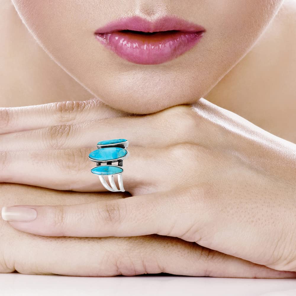 Turquoise Ring Sterling Silver 925 Genuine Gemstones Size 6 to 11 (Turquoise) (8)