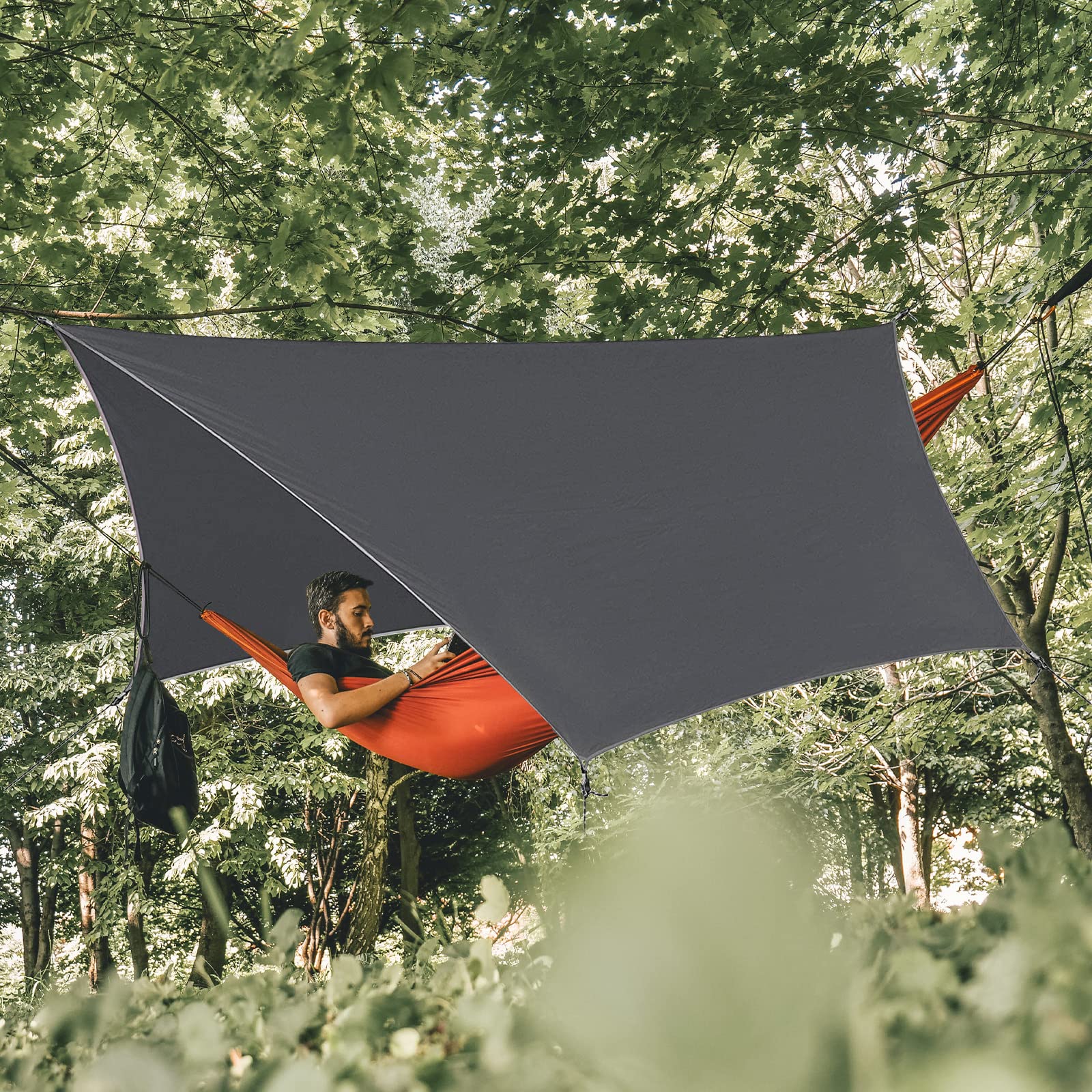 TAHOE TRAILS Hammock Rain Fly - Camping Tarp, The Tent Tarp is Waterproof Rated at 3000MM - Hammock Tarp Includes Aluminum Stakes and Guy Lines. Ultralight and Ultra-Durable