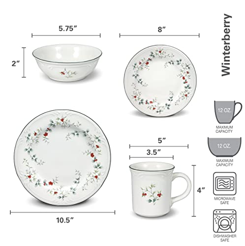Pfaltzgraff 5072007 Winterberry Holiday 16 Piece Dinnerware Set, Service for 4, White