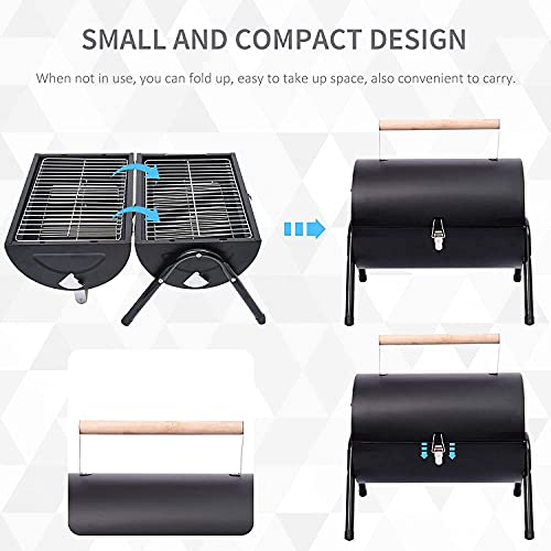 Portable Charcoal Trolley Barbecue Grill with Cover Foldable Barbecue Machine BBQ Grill Mini Modern Simplicity - Black 412836cm