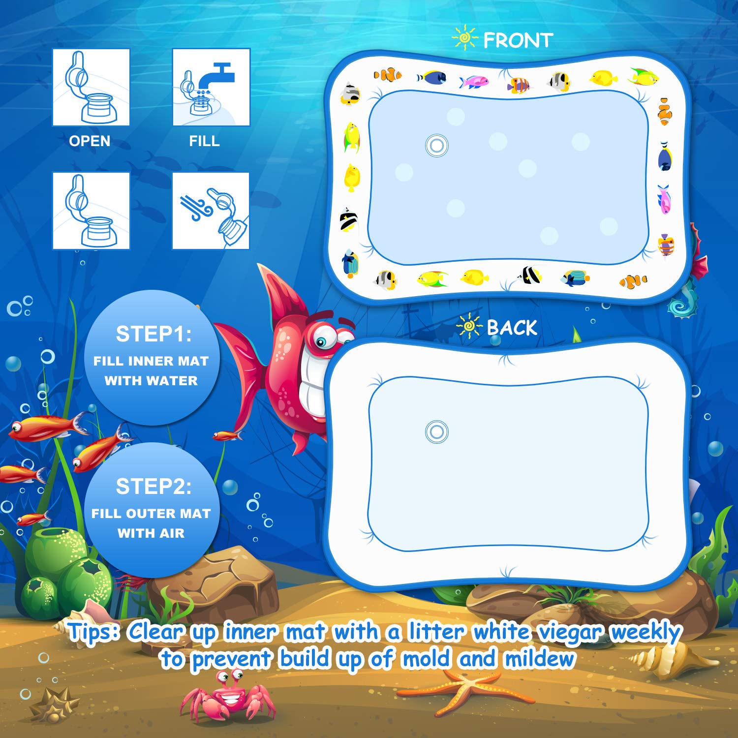 NASHRIO Tummy Time Baby Water Play Mat Toys for 3 6 9 Months, The Perfect Fun Toy for Infant Early Development Activity Centers