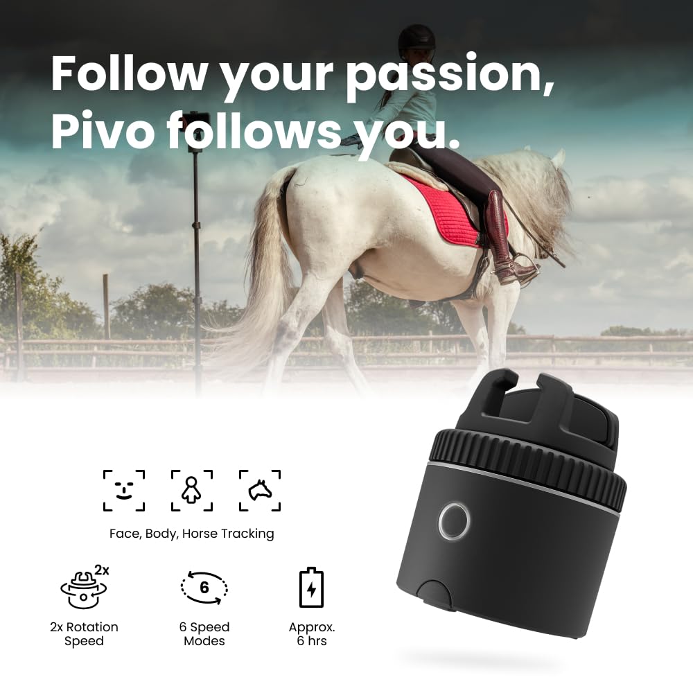 Pivo Pod Silver Equestrian Pack, Auto Face, Body, Horse Tracking Phone Holder, 360° Rotation, Remote Control for Hands-Free Video Recording