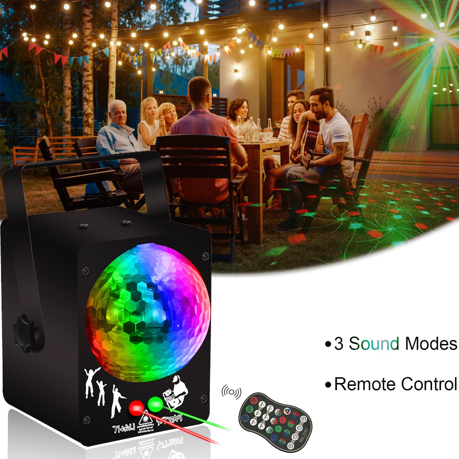 RGB Disco Ball+Party Light 2 in One Sound Activated DJ Disco Lights, Flasing Strobe Light with Remote Controller for Rave Parties Indoor&Outdoor, Holidays,Karaoke,Wedding