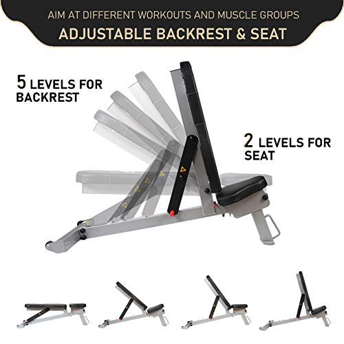 RitFit Adjustable/Foldable Utility Weight Bench for Home Gym, Weightlifting and Strength Training - Bonus Workout Poster with 35 Total Body Exercises(B-Black/Silver)