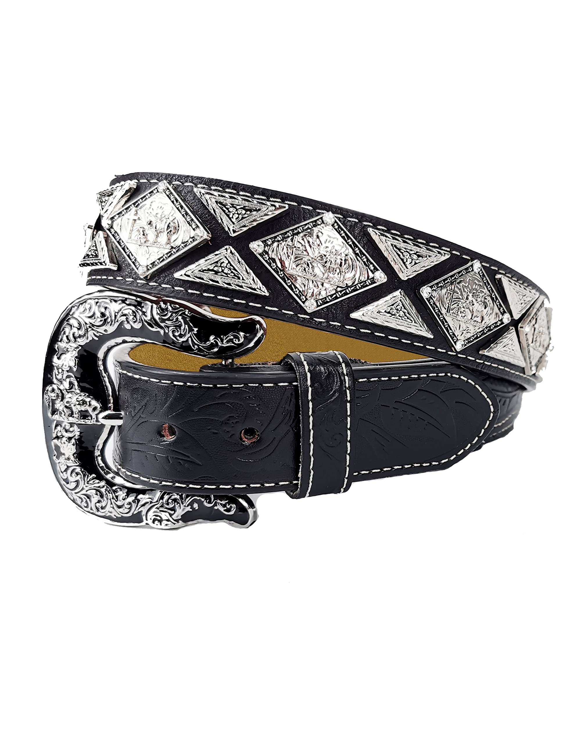 URAMAN Mens Western Belt Cowboy Country Concho Leather Belt for Jeans Pants Rodeo