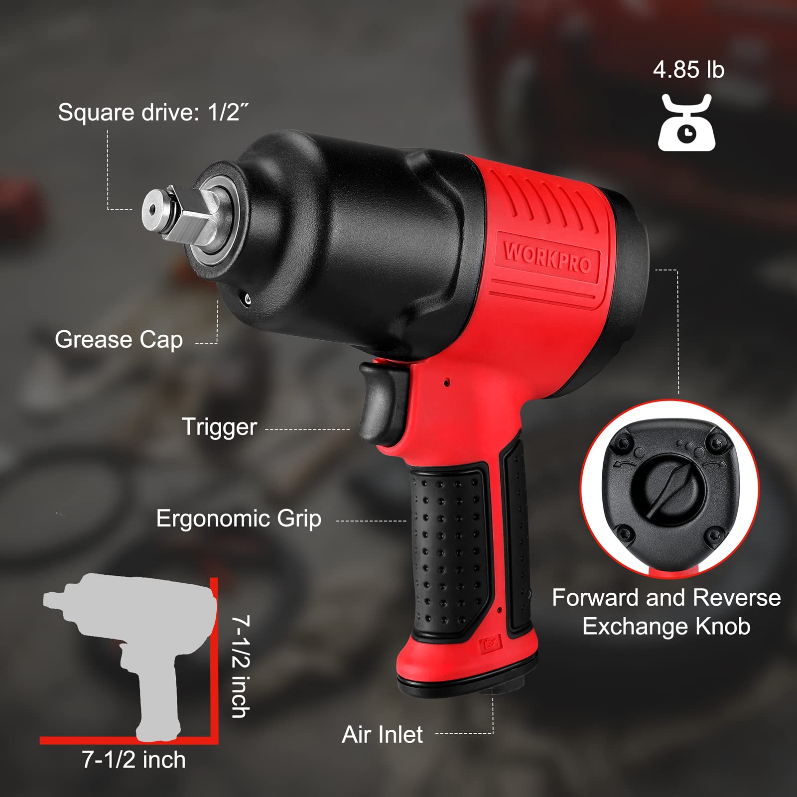 WORKPRO 1/2" Drive Air Impact Wrench and 24-Piece Impact Socket Set