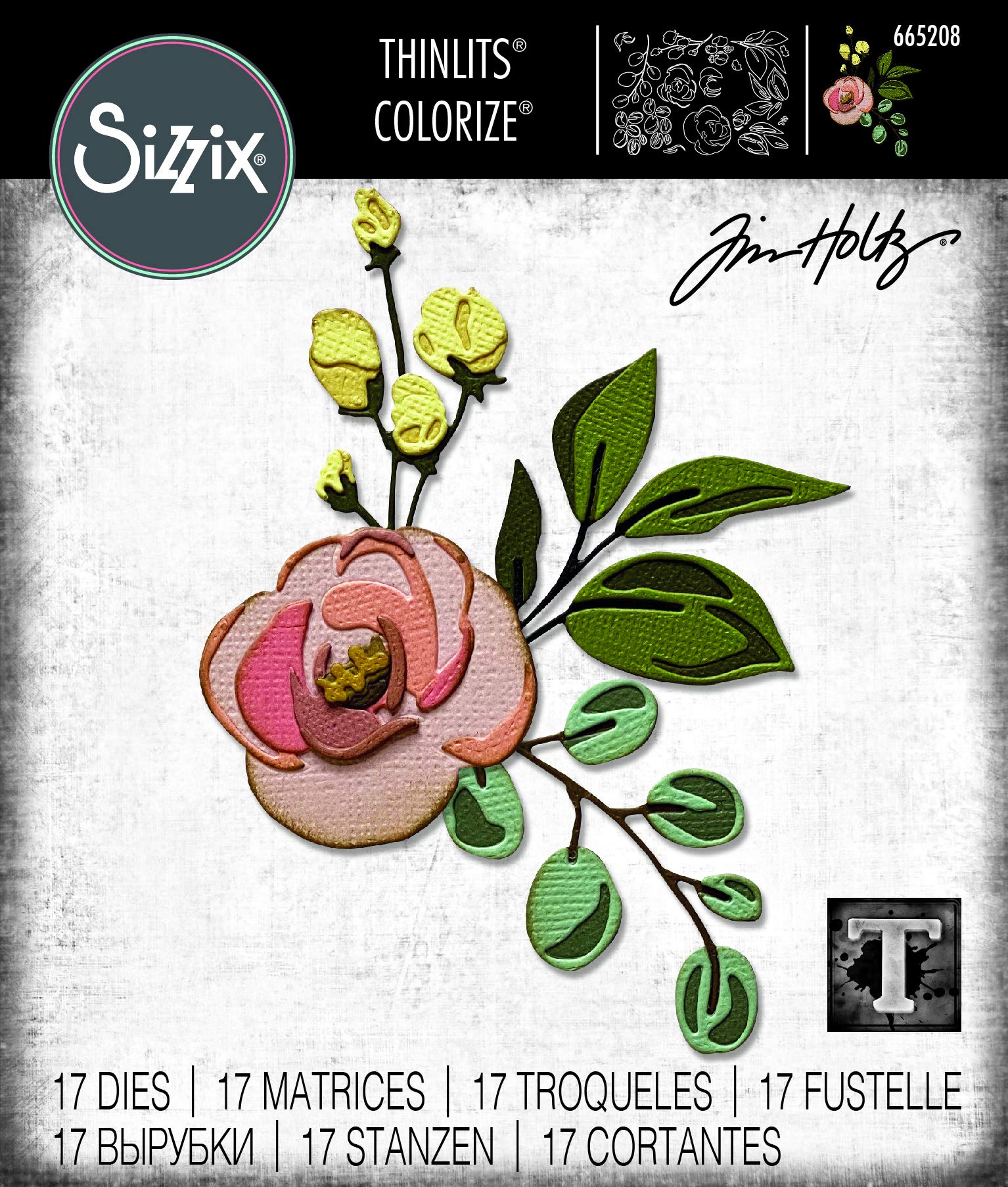 Sizzix Thinlits Die 665208 Bloom Colorize by Tim Holtz 17 Pack, Multicolor