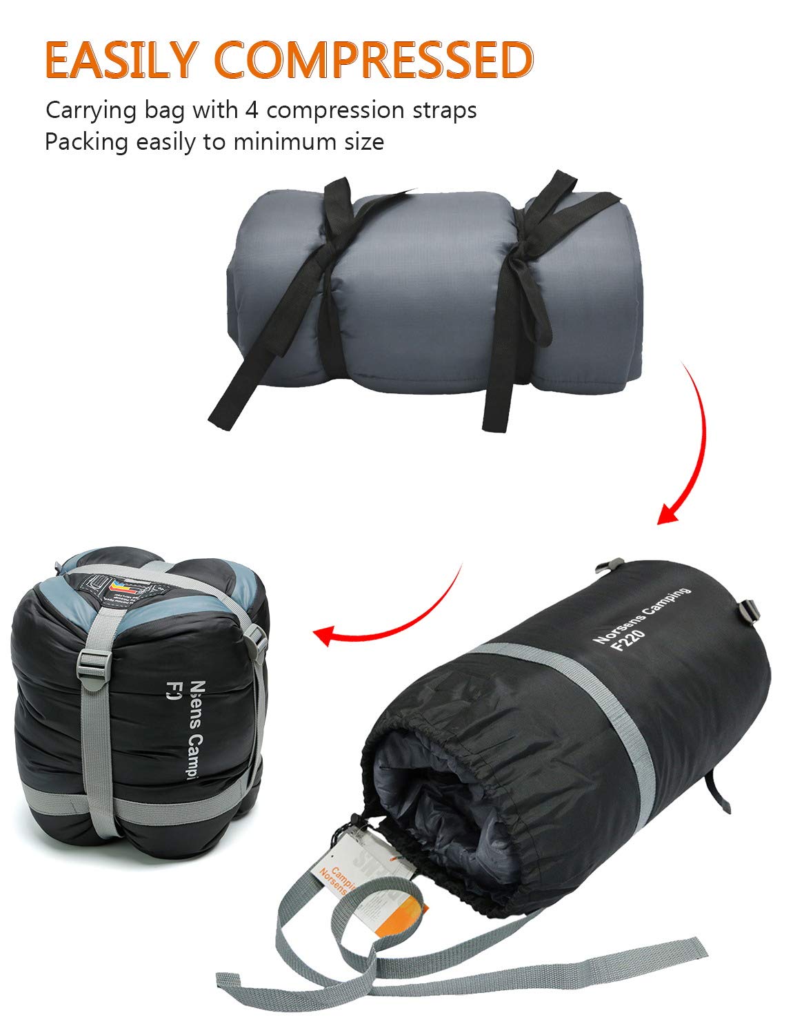Norsens Hiking Camping Backpacking Sleeping Bag Lightweight/Ultralight Compact, 0 Degree Cold Weather sleeping bags for Adults