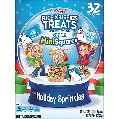 Rice Krispies Treats Mini Marshmallow Snack Bars, Holiday Treats, Kids Snacks, Original with Holiday Sprinkles, 12.4oz Box (32 Bars)