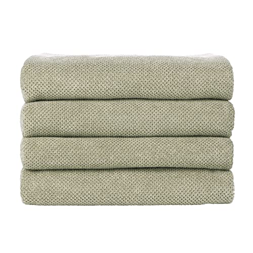 Nate Home by Nate Berkus 100% Cotton Textured Rice Weave Bath Towel Set of 4 | Soft and Absorbent Solid Bathroom Towels from mDesign - Set of 4, Lichen (Sage Green)
