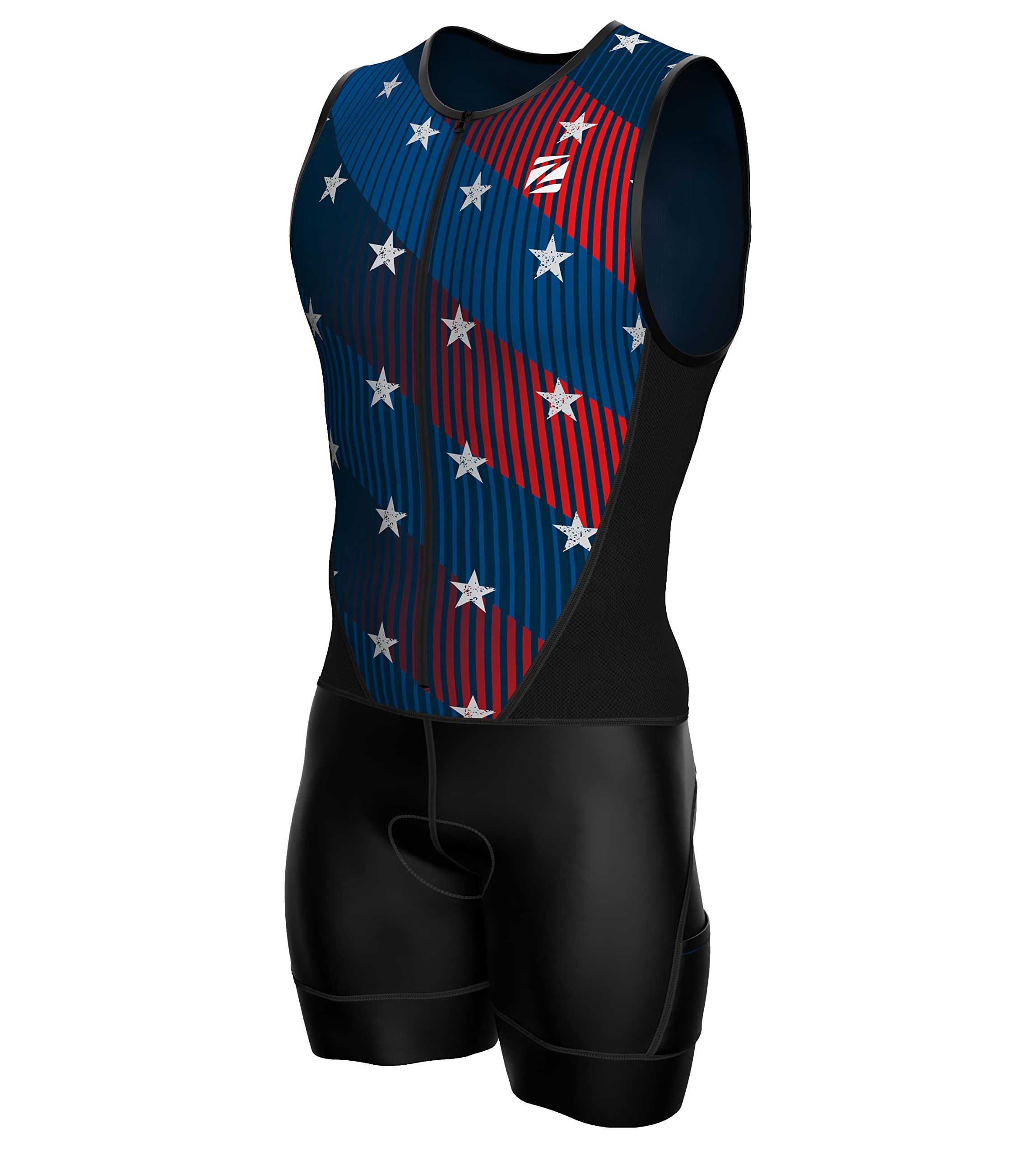 Zimco Elite Triathlon Suit Men Padded Triathlon Tri Suit Race Suit Swim Bike Run (3XL, US Flag)