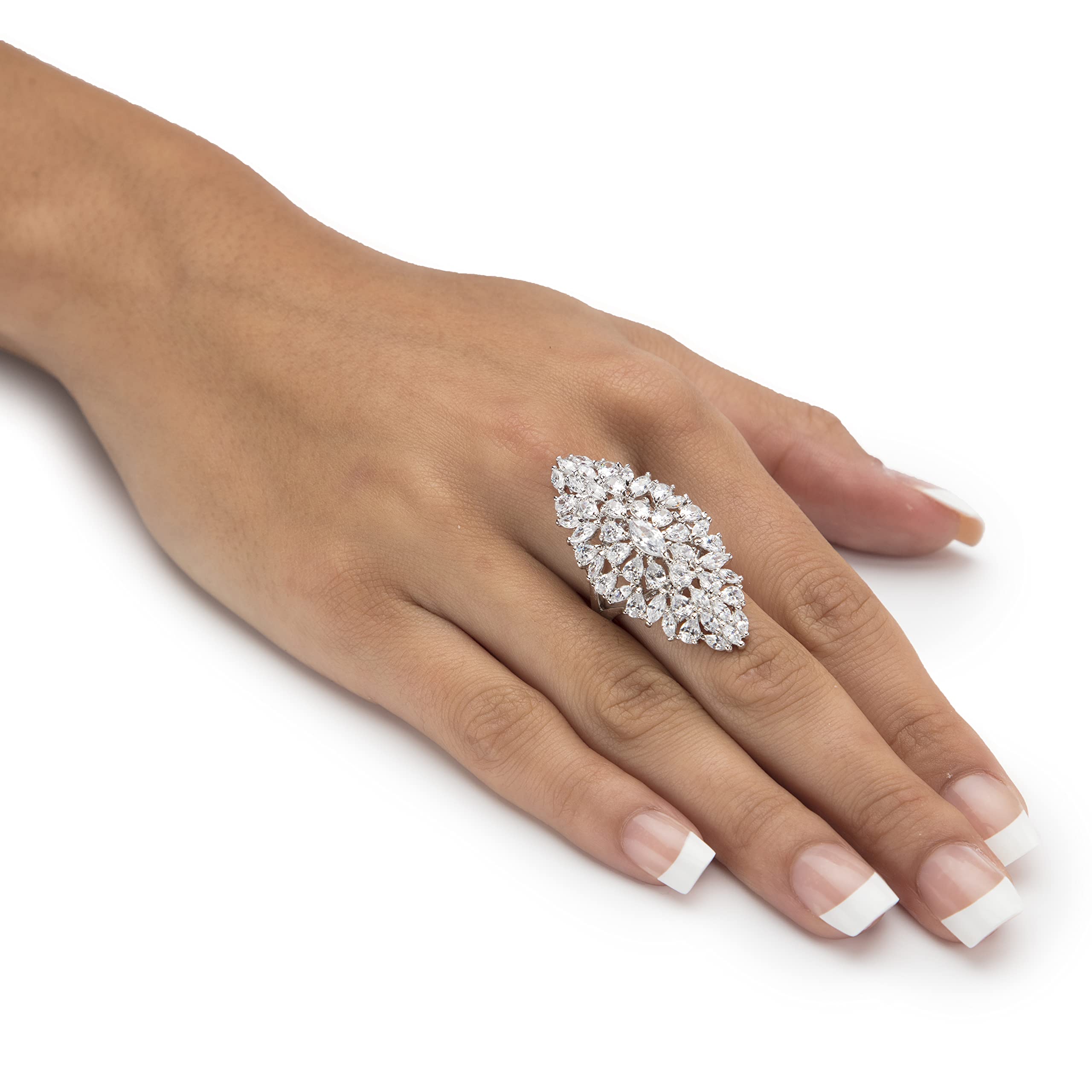 PalmBeach Platinum-plated Marquise Cut Cubic Zirconia Cluster Ring Sizes 6-10 Size 8