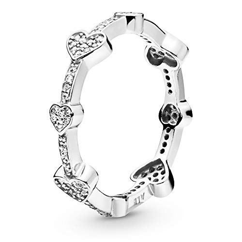 Pandora Jewelry Alluring Hearts Cubic Zirconia Ring in Sterling Silver, Size 4.5