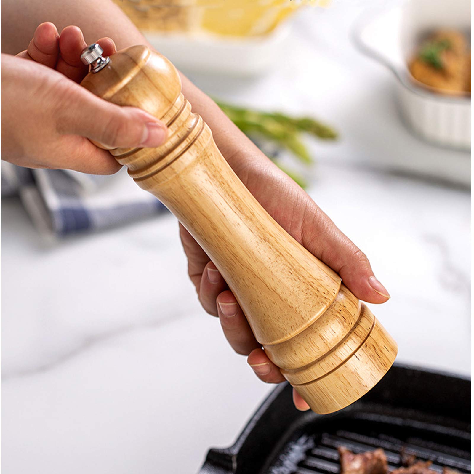Wood Pepper Grinder Refillable, Pepper Mill, Adjustable Salt and Pepper Grinder Set, Kitchen Gadgets, Long Lasting Fresh Keeping Spice Grinder, Ceramic Grinding Mechanism Salt Mill (5inch)
