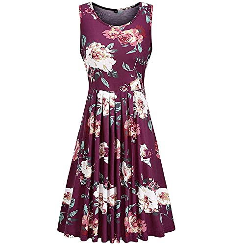 Women's Casual Sleeveless Floral Summer Beach Halter Neck Dresses Tank Mini Sundress(Wine, S)