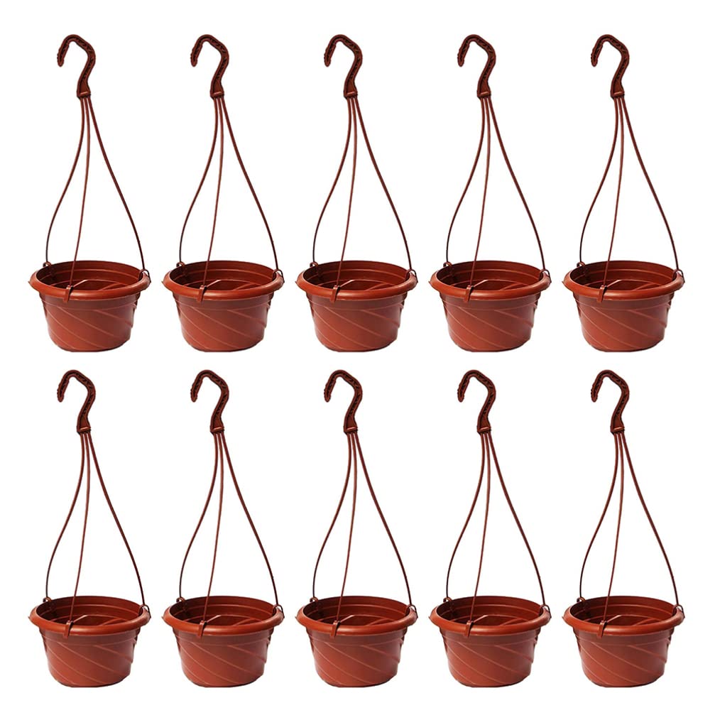 YARDWE Hanging Planter Balcony Orchid Pot: 10pcs Indoor Flower Basket Hanger Brown Succulent Pot Garden Flower Bonsai Container