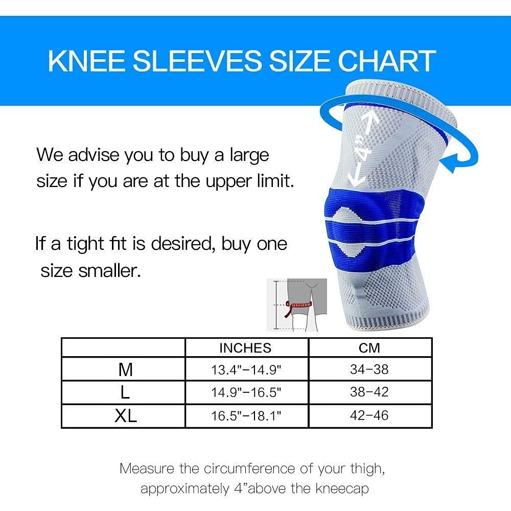 Topallnice 2 Pack Knee Brace Compression Sleeve, Elastic Knee Wraps Patella Stabilizer with Silicone Gel & Spring Support, Hinged Kneepads Protector Meniscus Tear Arthritis Running Men Women, Gray
