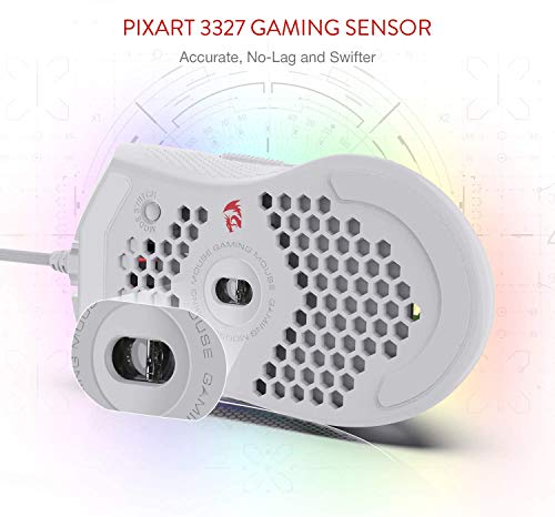 Redragon M808 Storm Lightweight RGB Gaming Mouse, 85g Ultralight Shell - 12,400 DPI Optical Sensor - 7 Programmable Buttons - Precise Registration - Super-Lite Cable - White