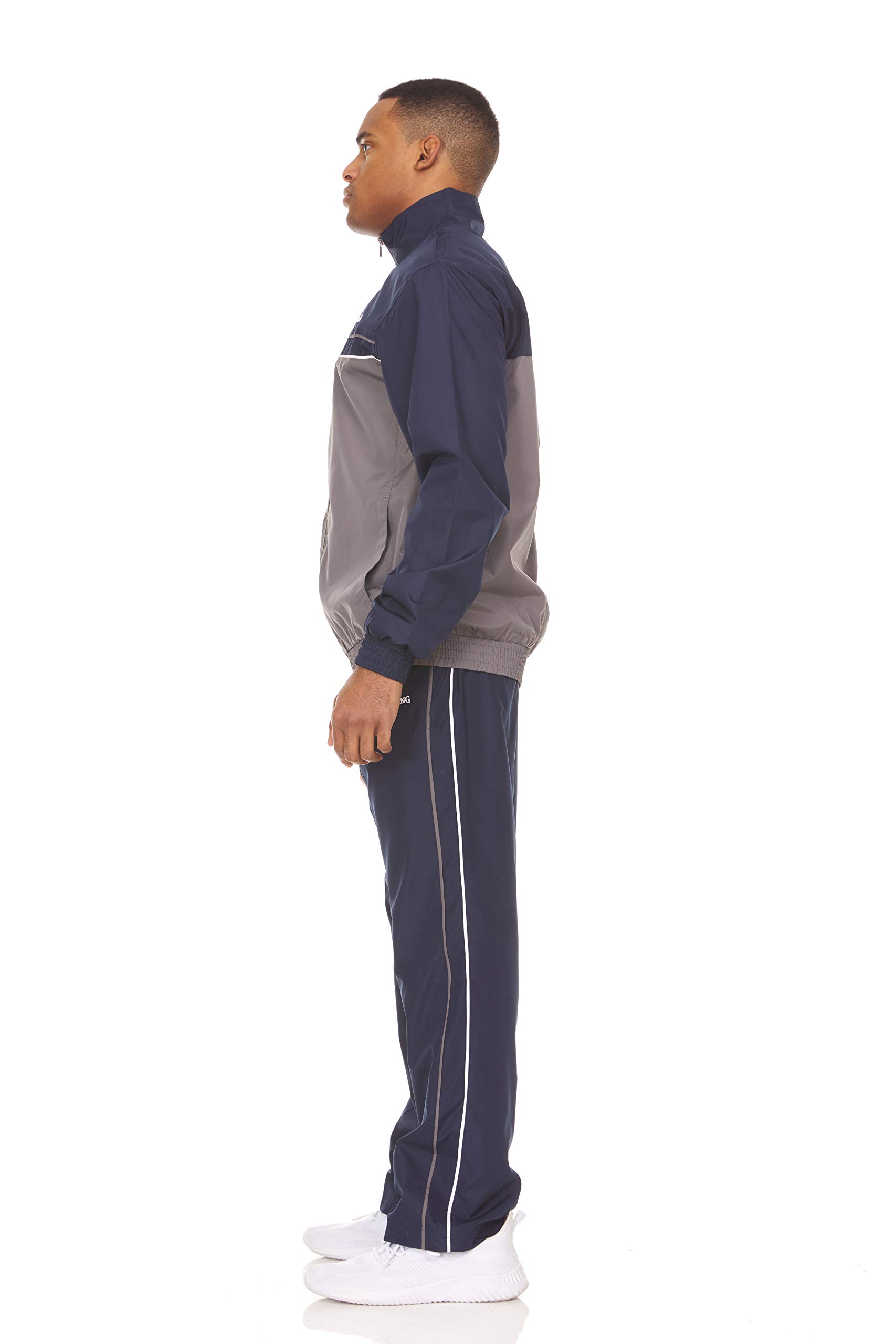 Spalding Mens Performance Vital Woven Tracksuit Set - 2 Piece Set with Full Zip Jacket and Pants, Navy/Concrete, XXL