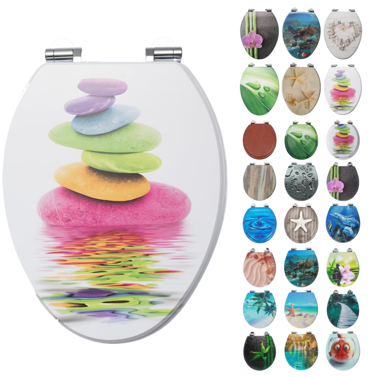 SAINOS Elongated Wooden Toilet Seat with Quietly Close and Soft Close Hinges, Adjustable Toilet Seat, Easy to Install also Easy to Clean
