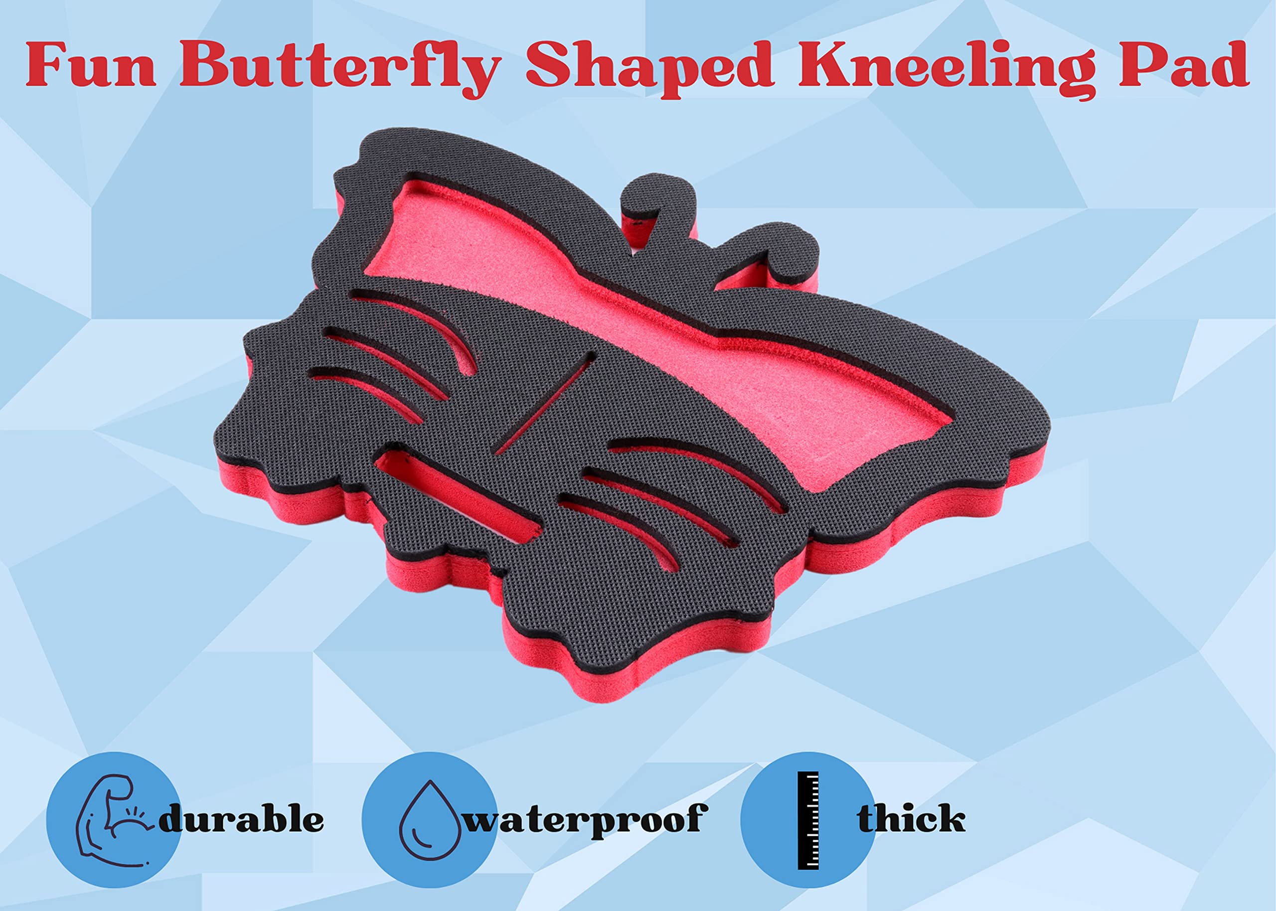 Polar Whale Portable Gardening Kneeling Pad Butterfly Shaped Red and Black Knee Cushion with Tool Pocket for Home Work Automotive Workshop More Durable Thick Comfortable High Density Waterproof Foam