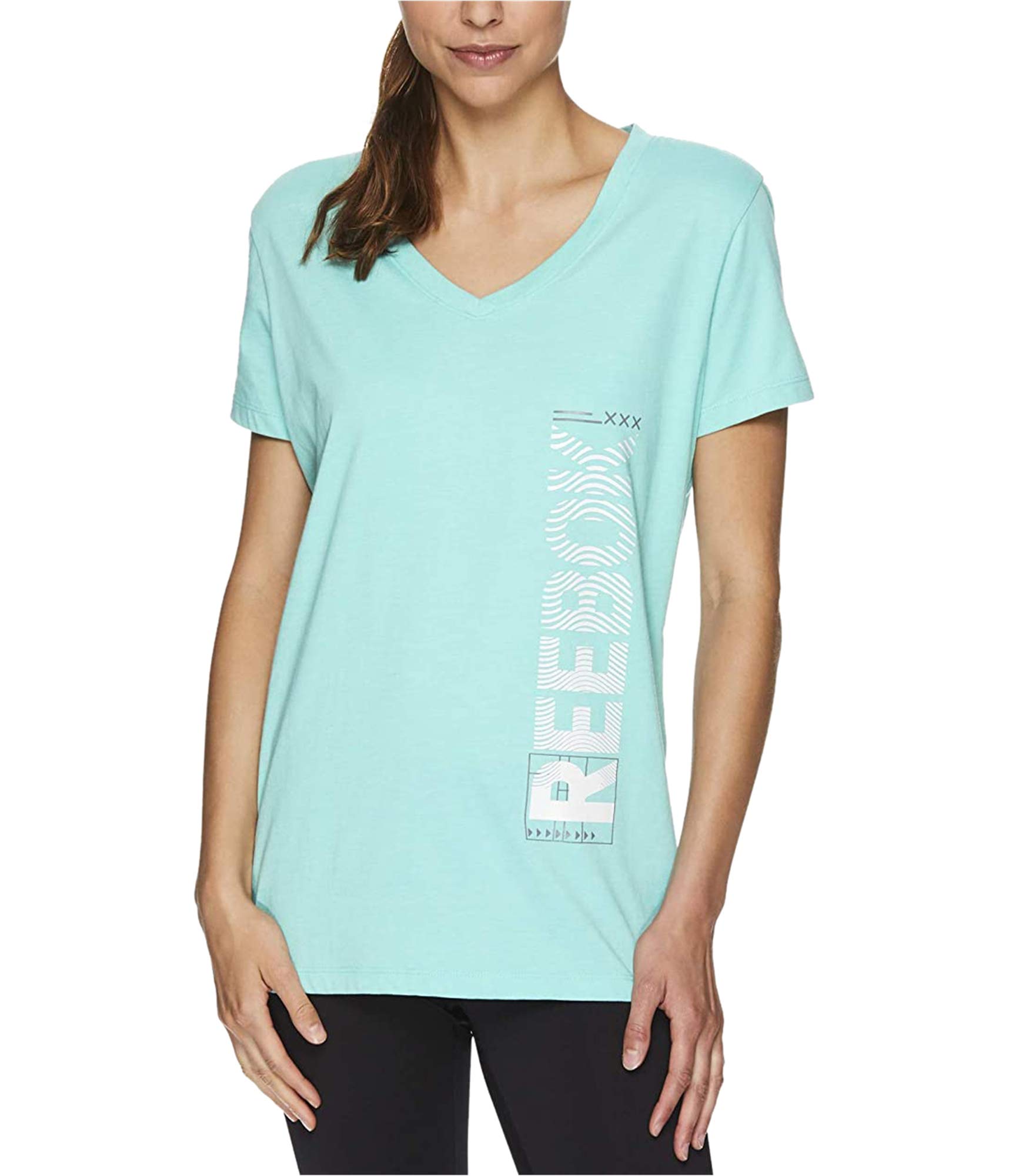 Reebok Womens Ondas Workout Graphic T-Shirt, Blue, Large